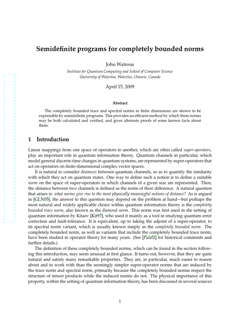 2009 Semidefinite Programs For Completely Bounded Norms | PDF | Mathematical Analysis | Linear ...