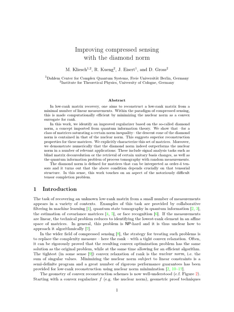 2007 Improving Compressed Sensing With The Diamond Norm | PDF | Tensor | Matrix (Mathematics)