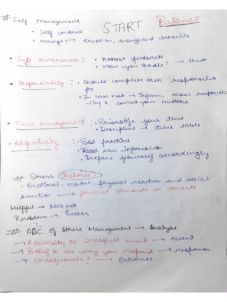 Self Management Handwritten Notes ? ?? | PDF