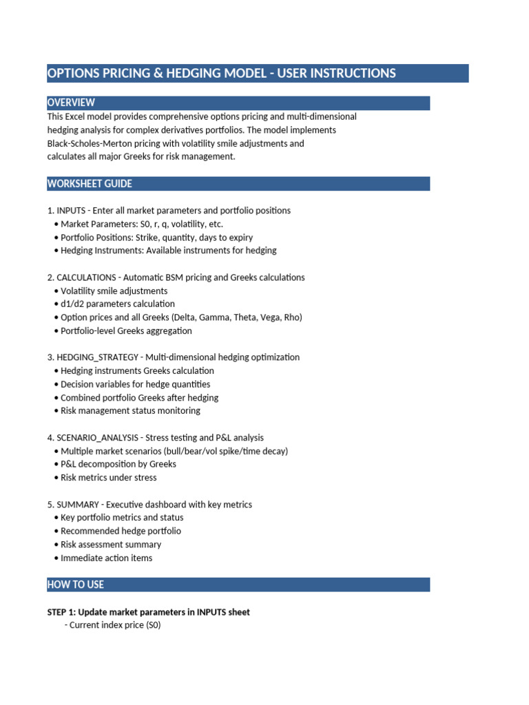 Options Pricing & Hedging Model Guide | PDF | Greeks (Finance) | Option ...