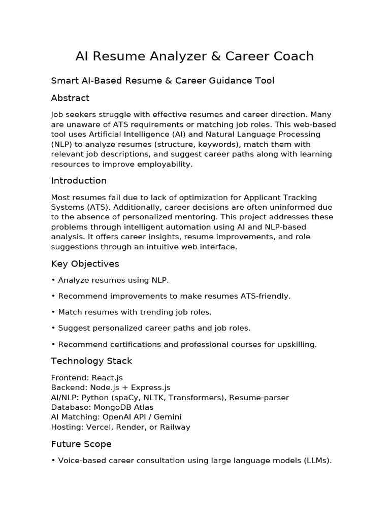 AI Resume Analyzer Project Report | PDF