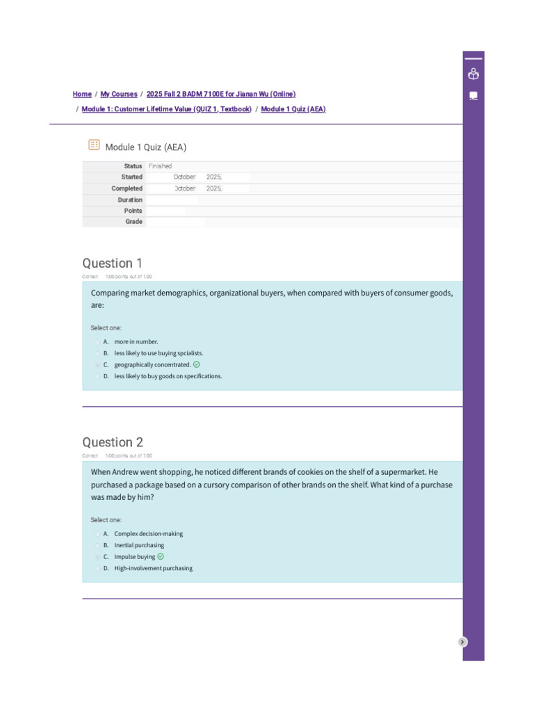Quiz With MY ANSWERS (Attempt 1) Mod 1 | PDF | Marketing | Demand