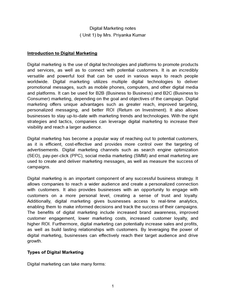 Digital Marketing Notes - UNIT1 | PDF | Digital Marketing | Marketing