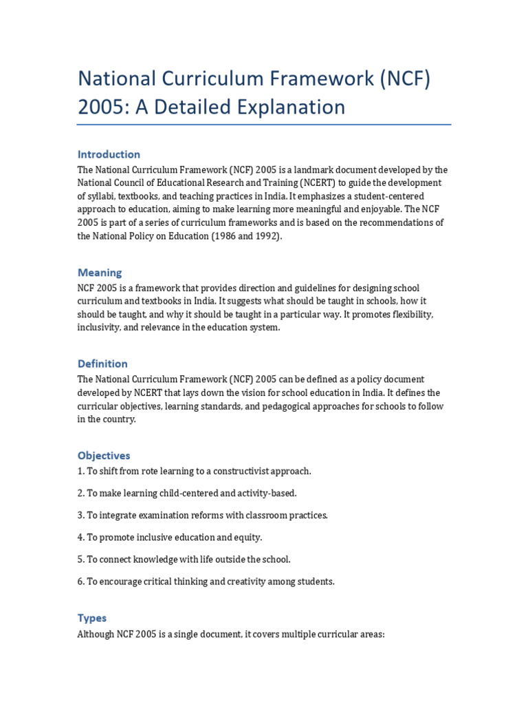 NCF 2005 Detailed Explanation | PDF | Curriculum | Pedagogy