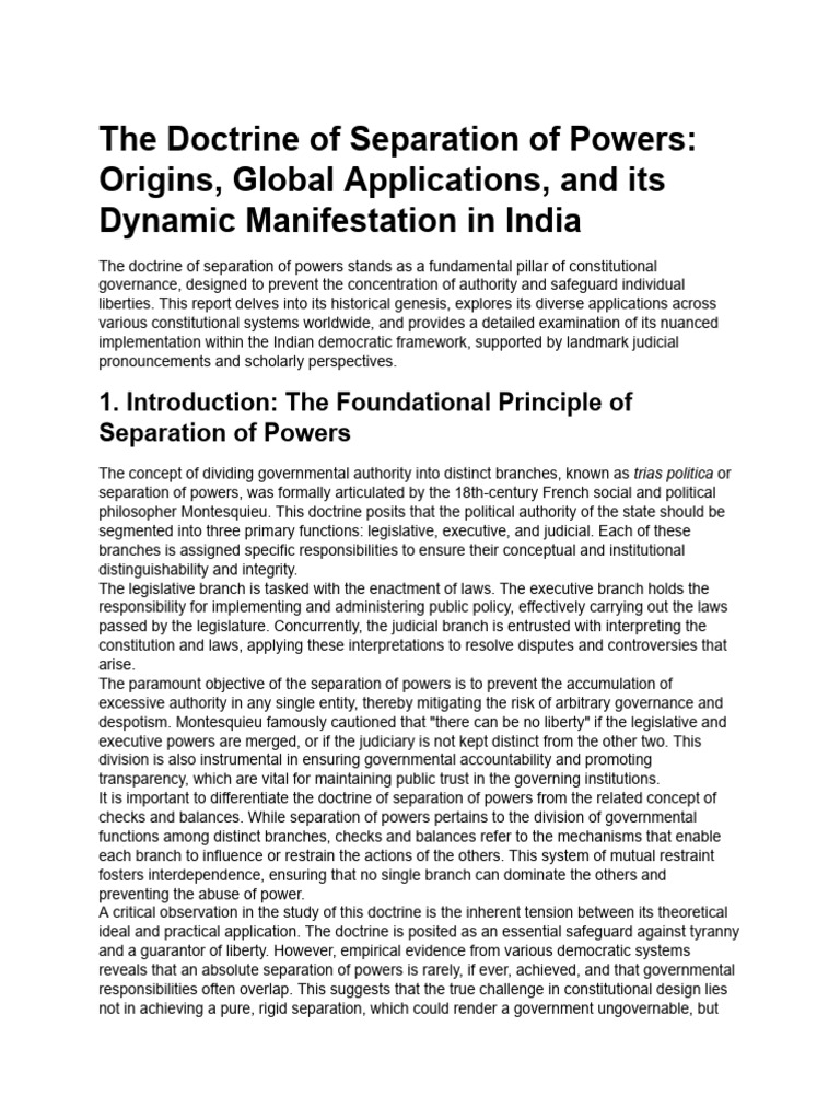 Separation of Powers Doctrine Analysis | PDF | Separation Of Powers ...