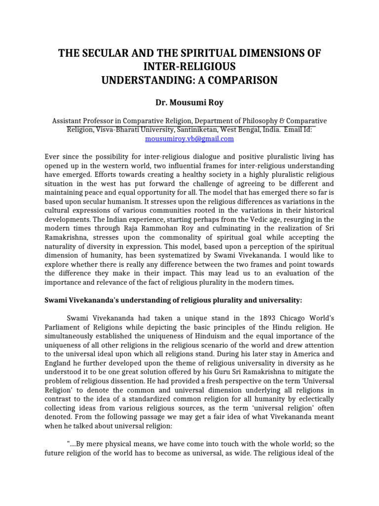Paper - The Secular and The Spiritual Dimensions of Inter-Religious ...