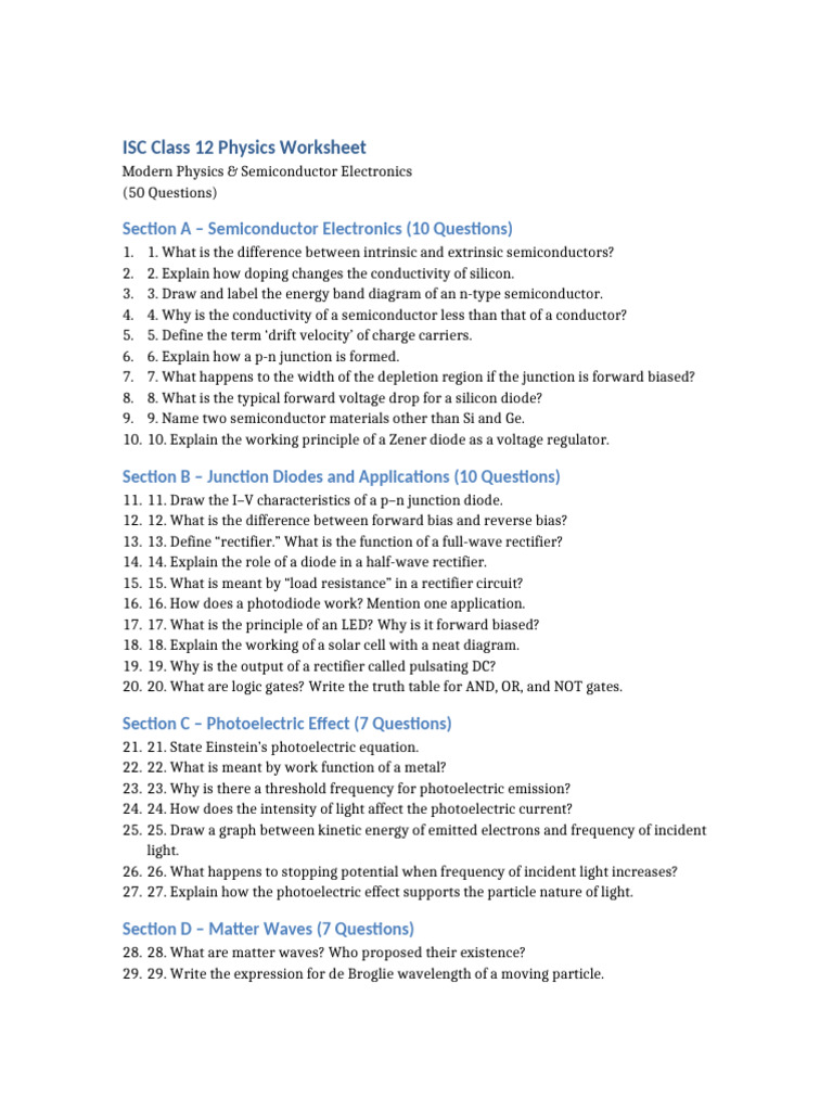 ISC Class 12 Physics: Semiconductor & Nuclear Concepts | PDF | P–N ...