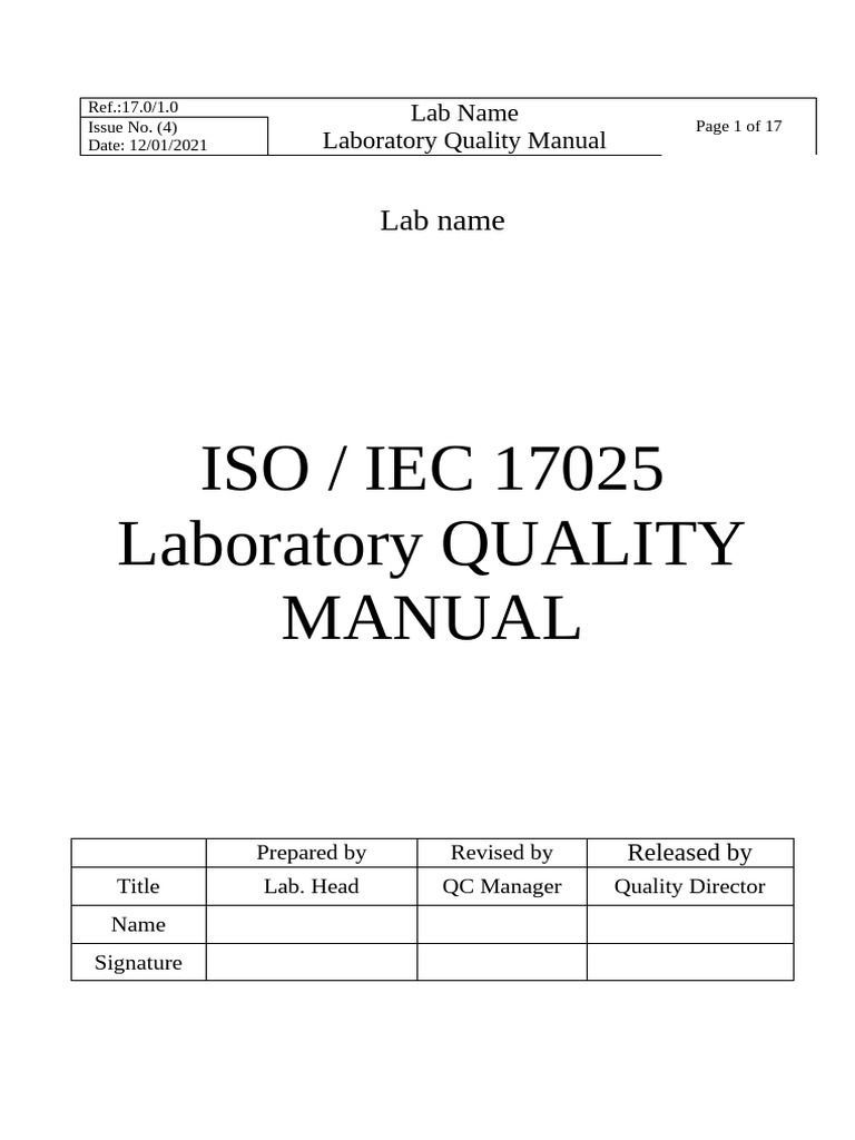 AMECO Lab Quality Manual | PDF | Laboratories
