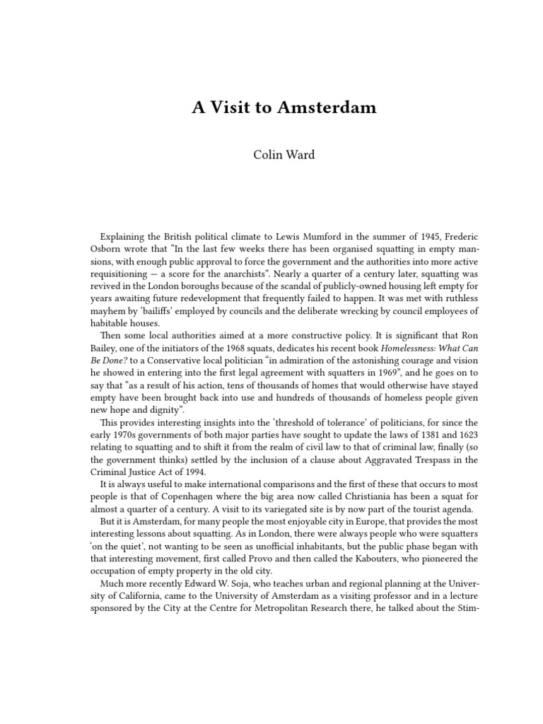 Colin Ward A Visit To Amsterdam | PDF | Squatting