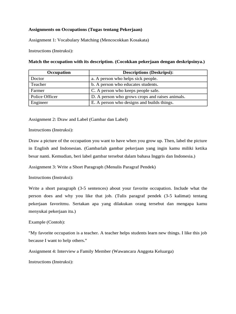 Assignments On Occupations | PDF | Linguistics | Languages Of Singapore