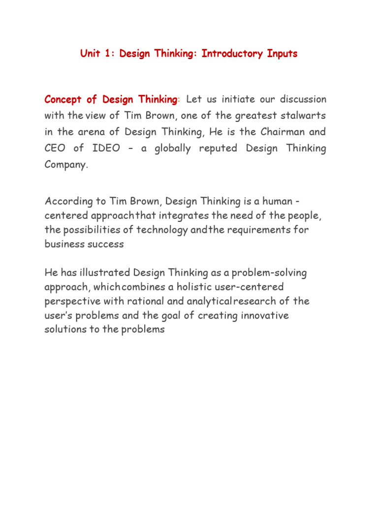 Unit 1 - Design Thinking - Introductory Inputs | PDF | Design Thinking ...