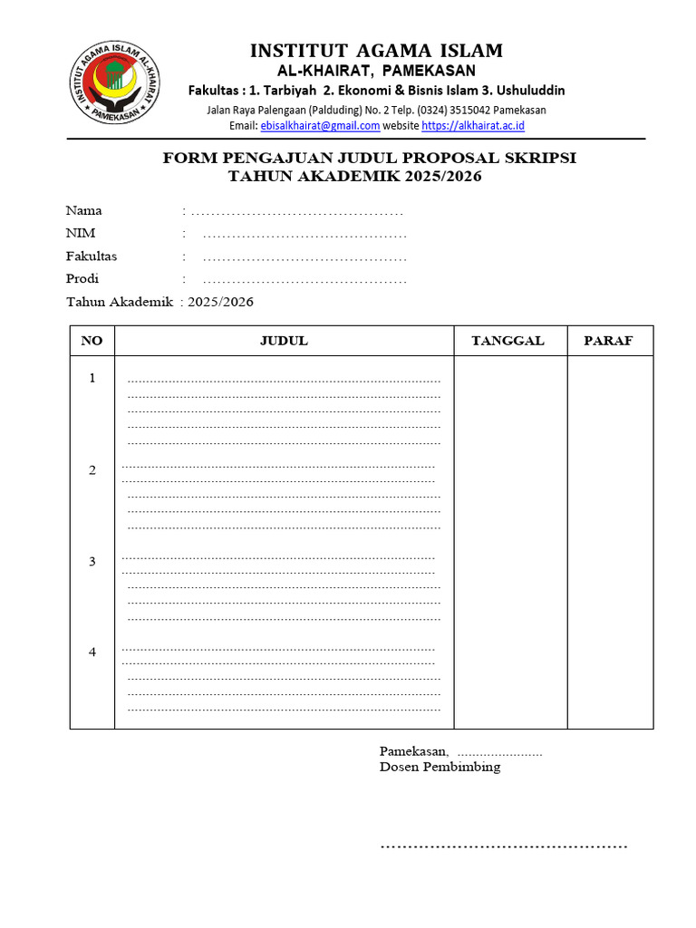 Form Pengajuan Judul Proposal Skripsi 2025 | PDF