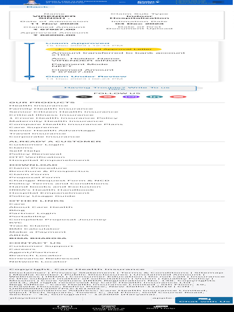 Status - Claim Intimation Care Health Insurance | PDF | Insurance | Financial Services