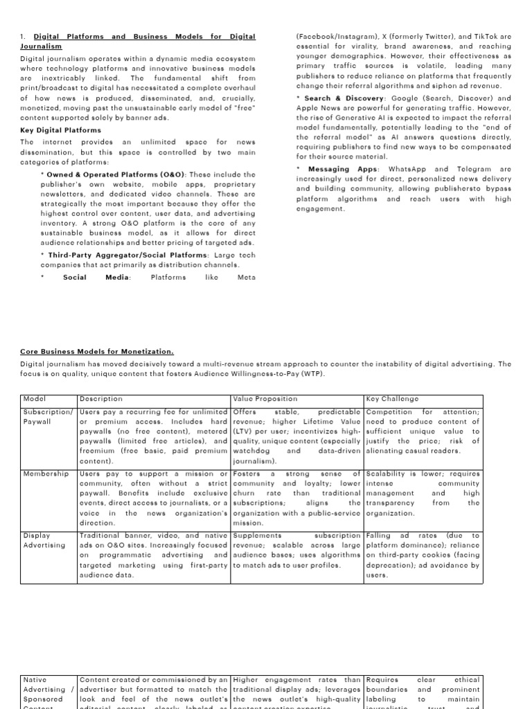 Digital Journalism: Platforms & Models | PDF | News | Journalism