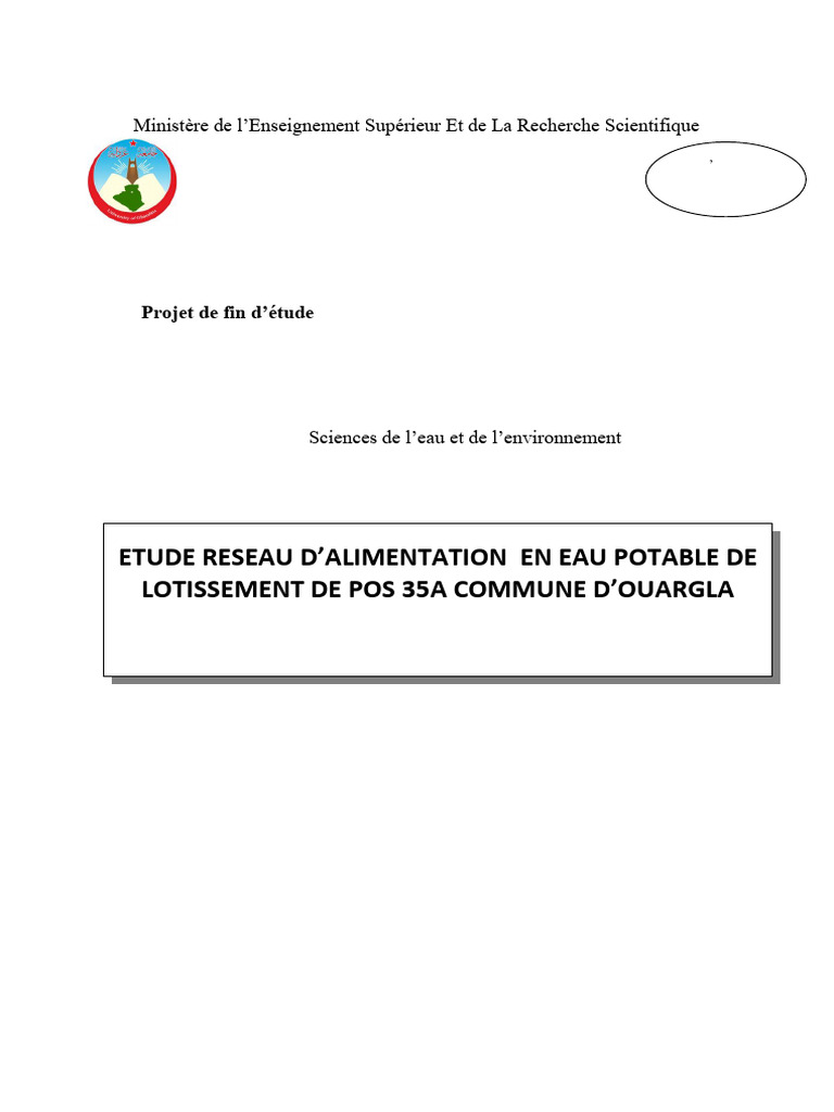Etude Reseau D'alimentation en Eau Potable | PDF | Lac de barrage | Eau