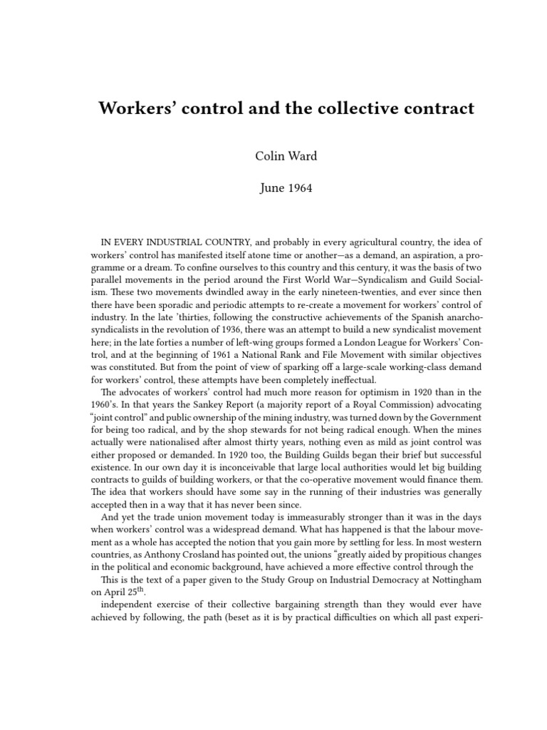 Colin Ward Workers Control and the Collective Contract | PDF ...