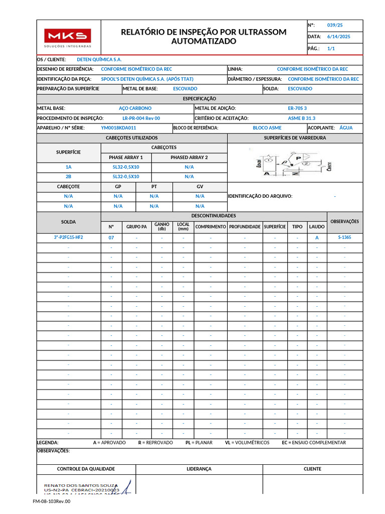 Relatório de Inspeção de SPOOL Deten Química | PDF