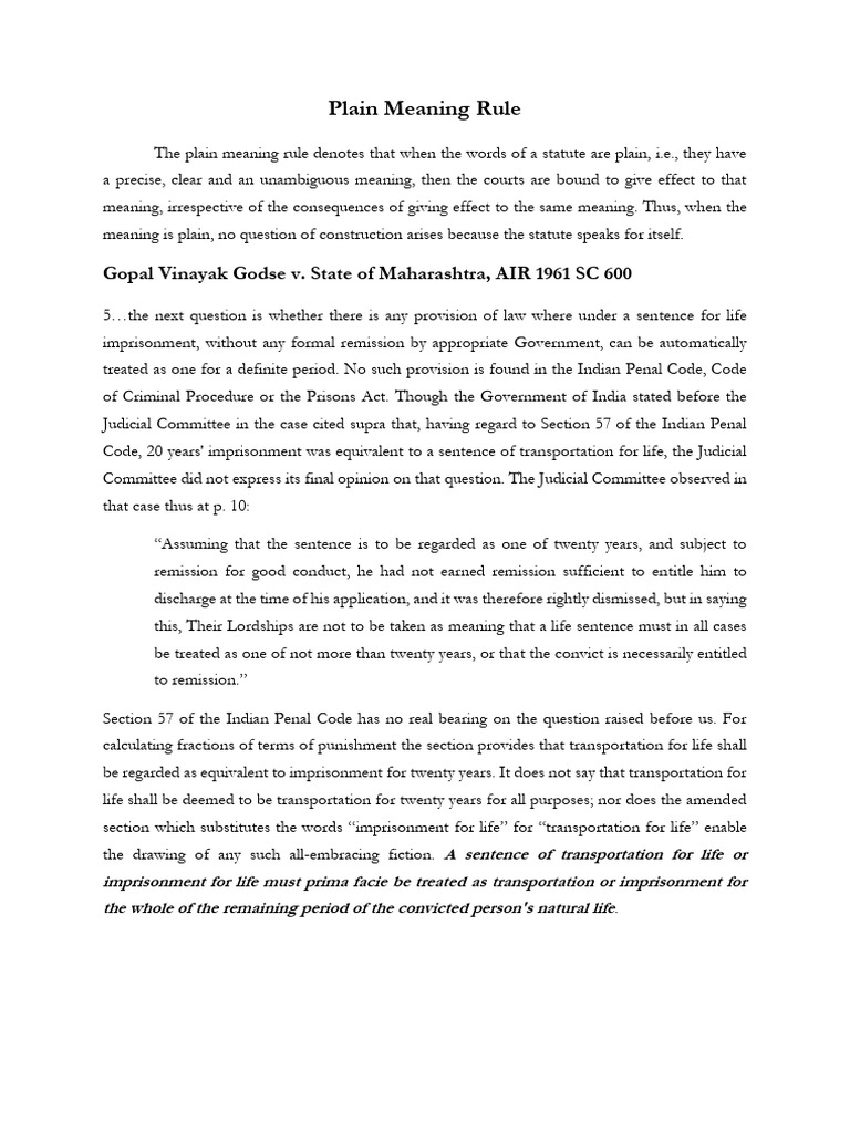 4 Excerpts On Plain Meaning Rule | PDF | Plain Meaning Rule | Sentence ...
