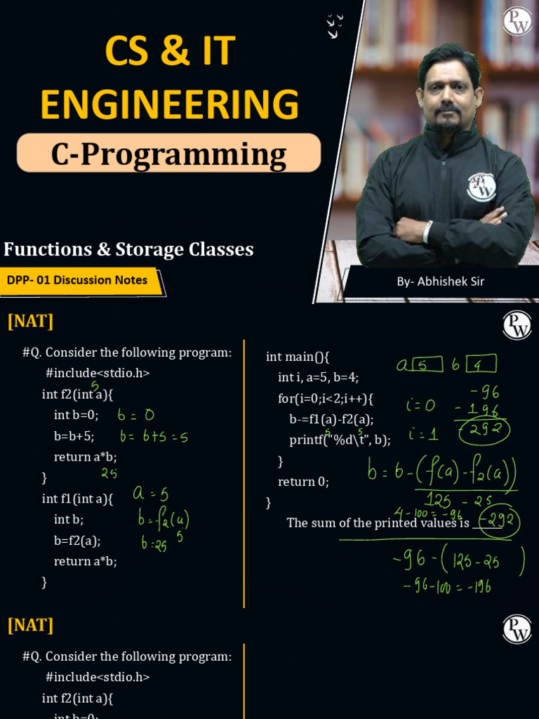 Functions & Storage Classes DPP Discussion Notes | PDF | Programming ...