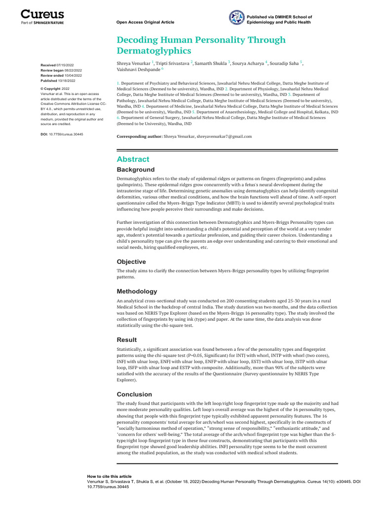Decoding Human Personality Through DERMATOGLYPHICS | PDF | Fingerprint ...