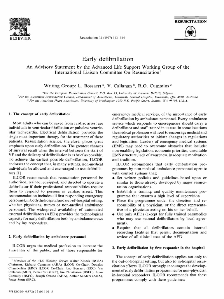 1997 ILCOR Early Defibrillation | PDF