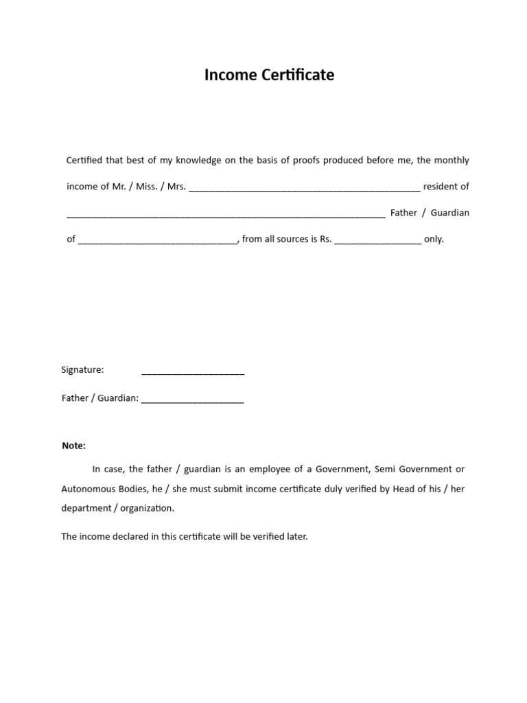 Income Certificate 2 | PDF