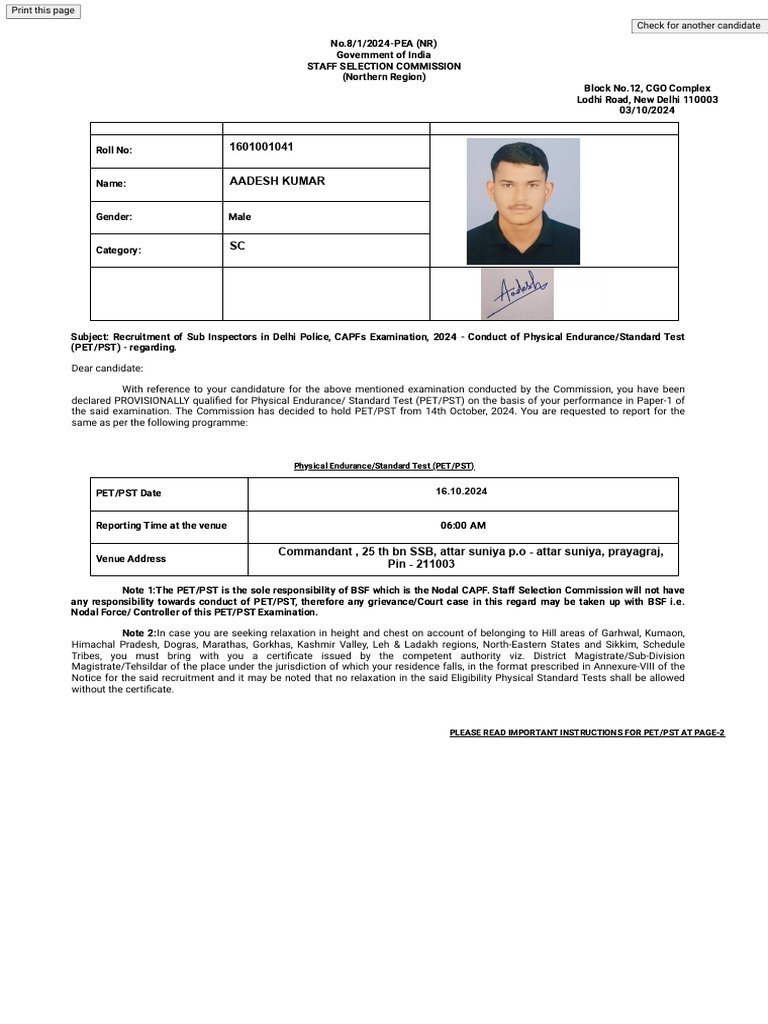 STAFF SELECTION COMMISSION (SSC) - Department of Personnel & Training ...