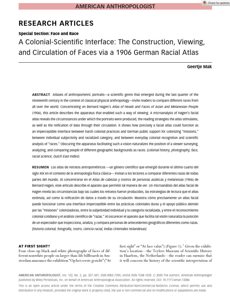 American Anthropologist - 2020 - Mak - A Colonial Scientific Interface ...