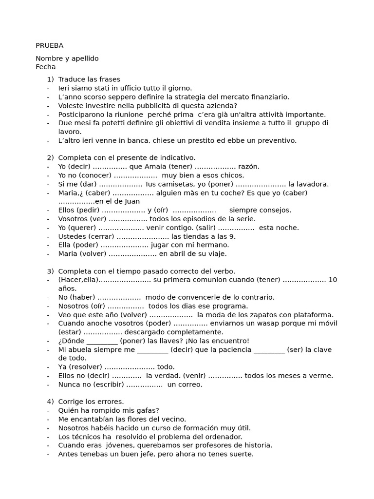 Ejercicios de gramática en español | PDF