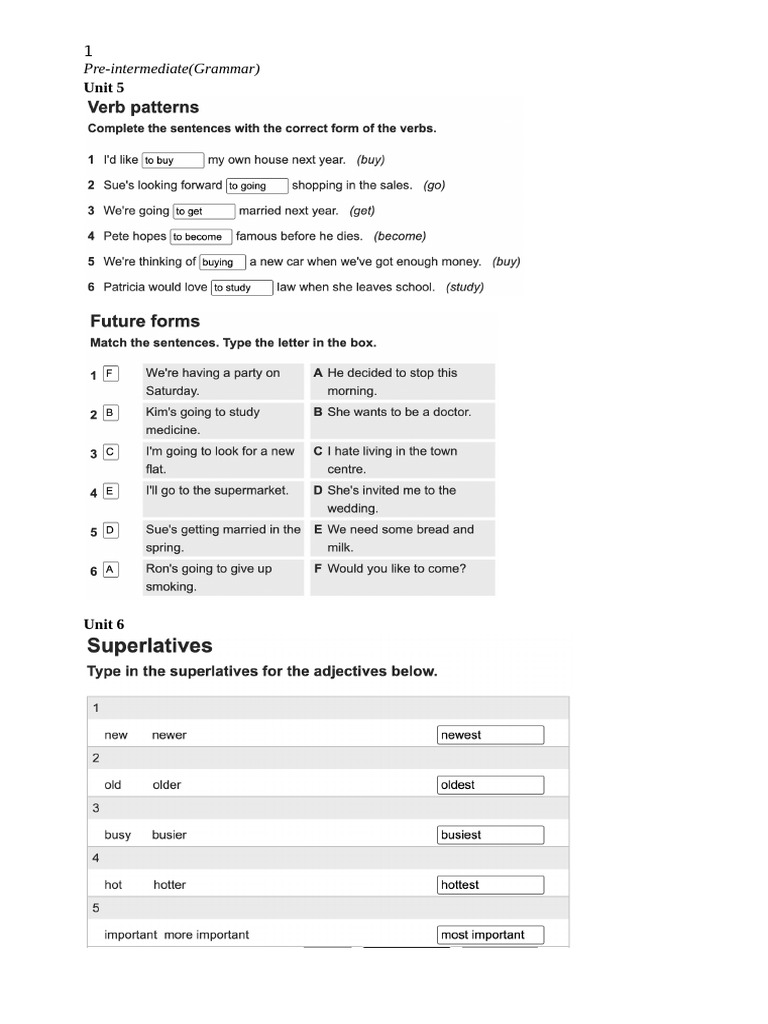 Pre-Intermediate Grammar & Vocabulary Units | PDF