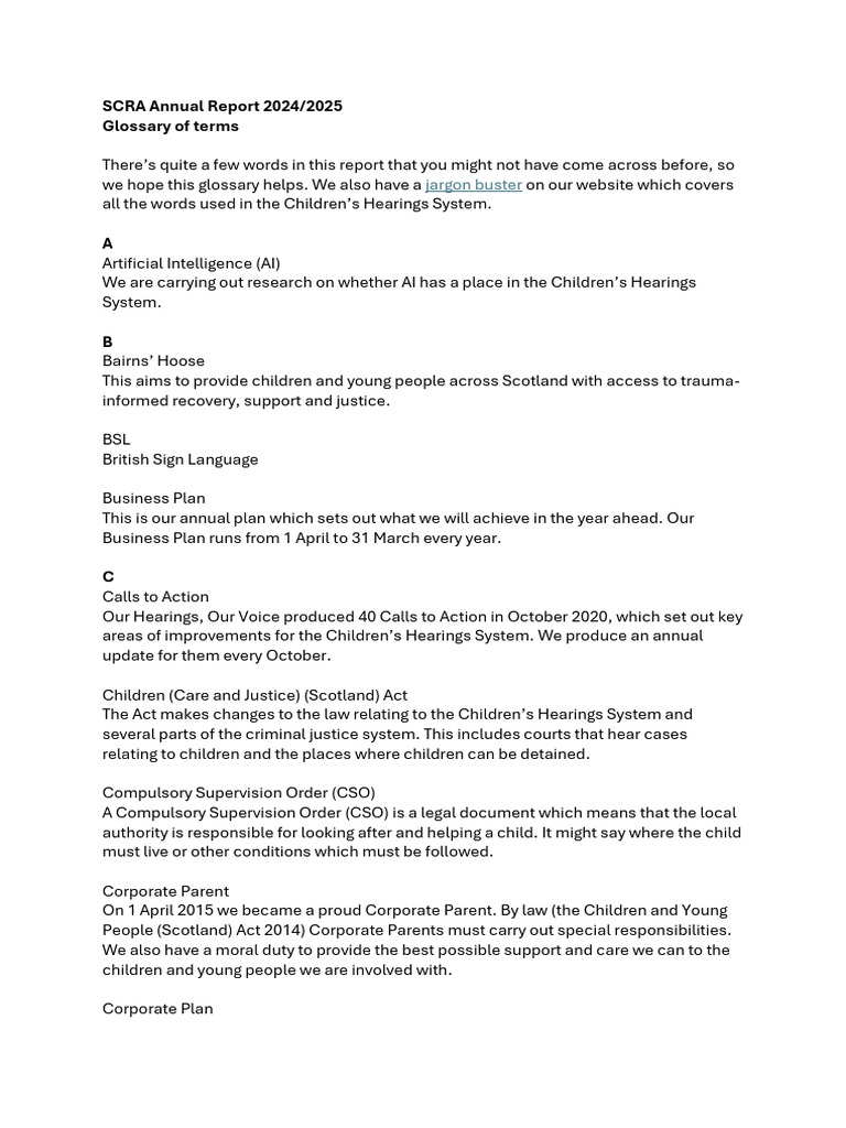 SCRA Annual Report 2024 2025 Glossary | PDF | Social Policy