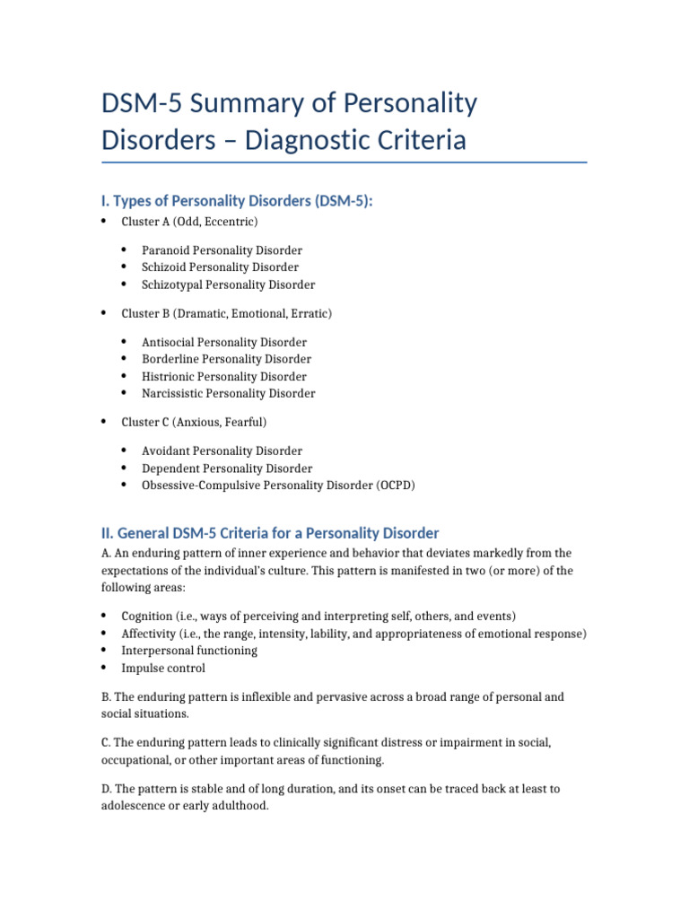 DSM-5 Personality Disorders Overview | PDF | Personality Disorder | Anxiety