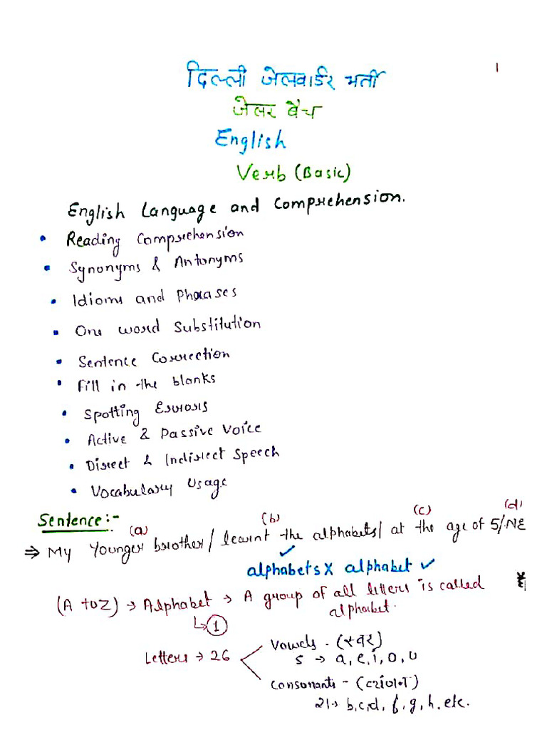DSSSB Jail Warder English Classes 2025 Verb Basic Delhi Jail | PDF