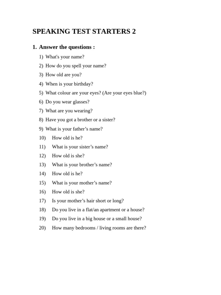 Speaking Test Starters 2 | PDF