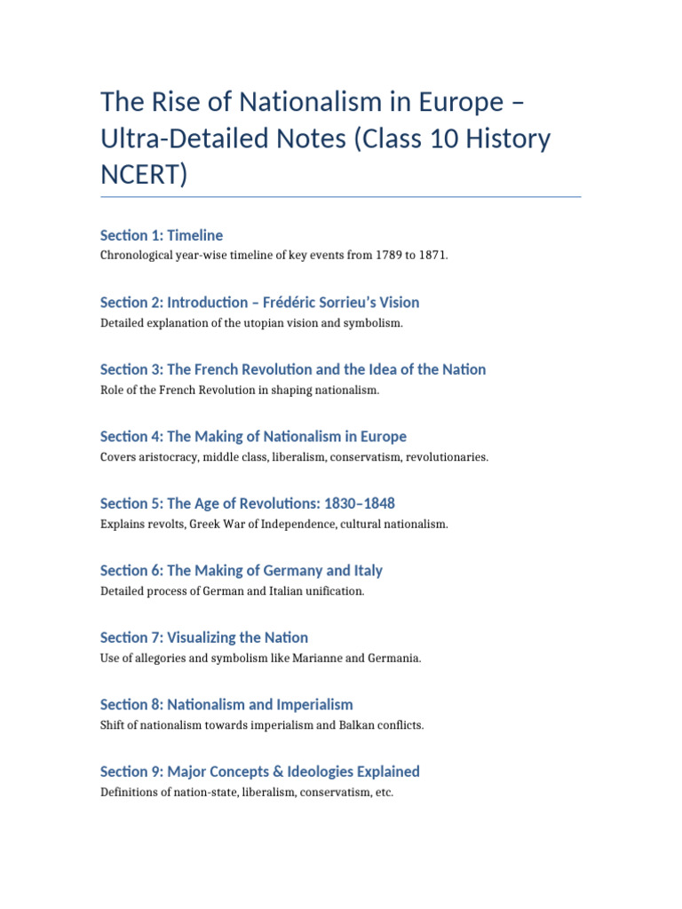 Nationalism in Europe: Class 10 Notes | PDF