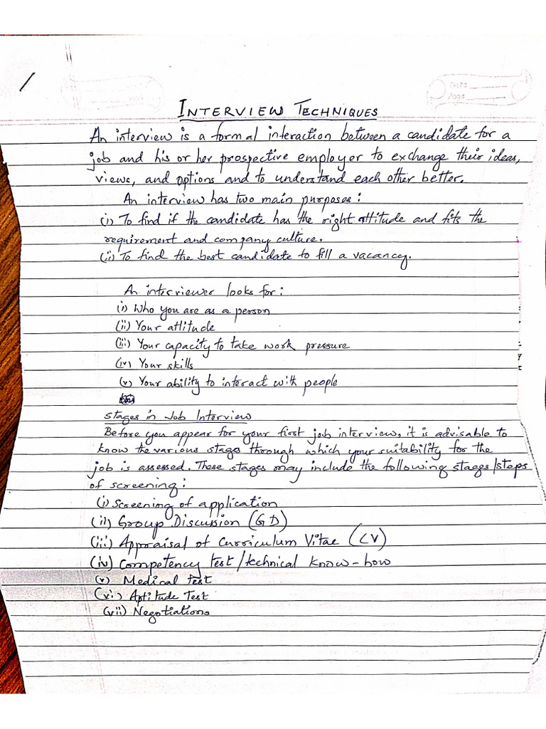 Interview Techniques - Notes. | PDF