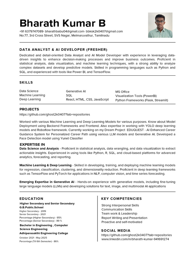 Bharath Kumar B | PDF | Machine Learning | Artificial Intelligence