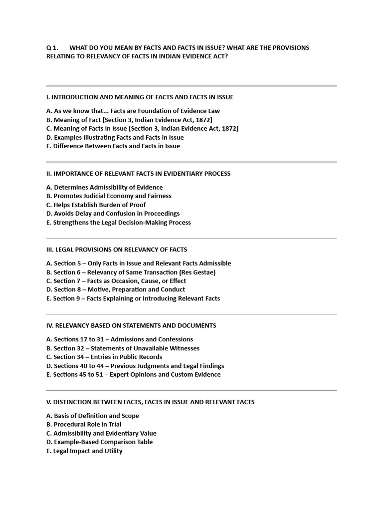 Facts and Relevancy in Indian Evidence Act | PDF | Evidence (Law ...