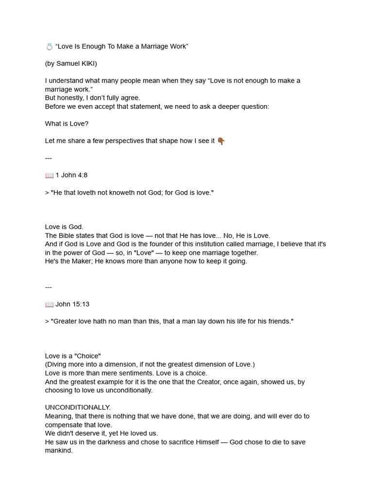 ? "Love Is Enough To Make A Marriage Work" | PDF | Religious Belief And ...