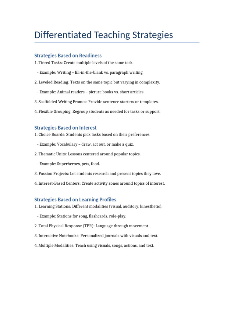 Effective Differentiated Teaching Strategies | PDF