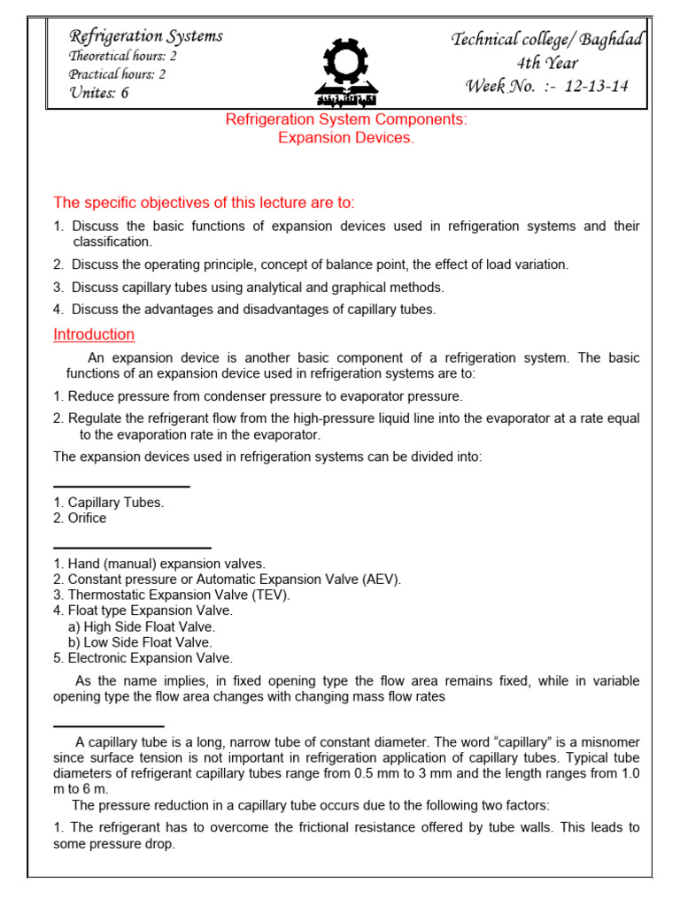 8.Expansion Devices,Capillary Tubes | PDF | Flow Measurement | Pressure