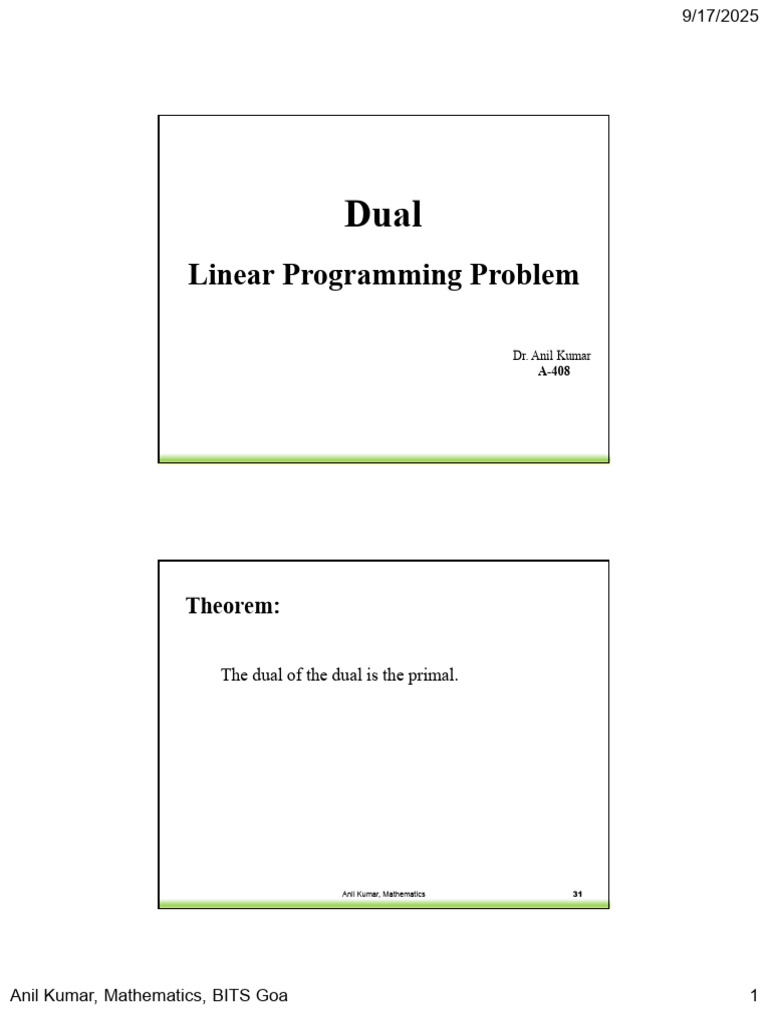 Lecture 17 - 18 Dual Simplex Method | PDF | Mathematical Optimization | Applied Mathematics