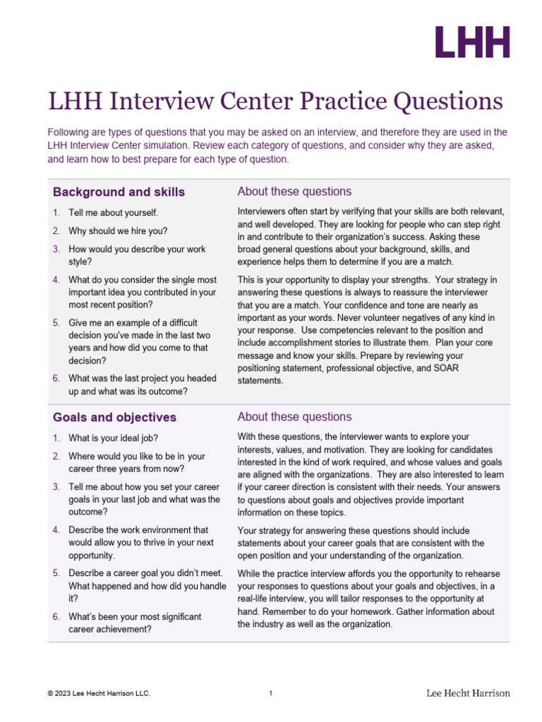 LHH Interview Center Practice Questions en US | PDF | Salary | Interview