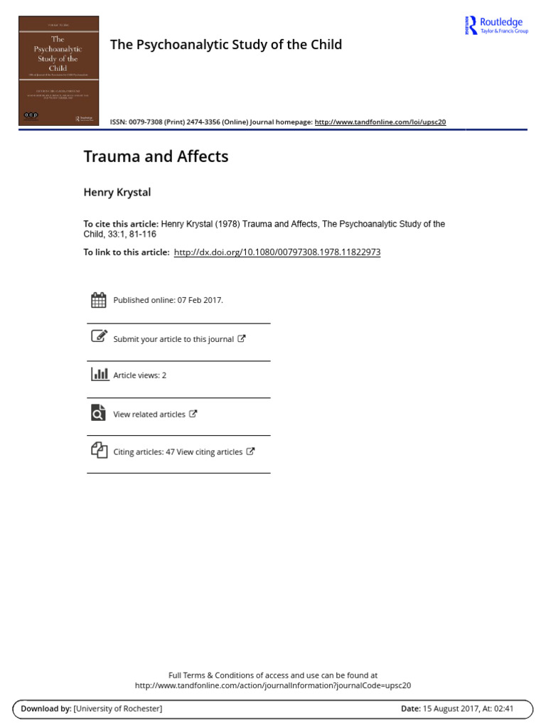 Trauma and Affects in Psychoanalysis | PDF | Psychological Trauma ...
