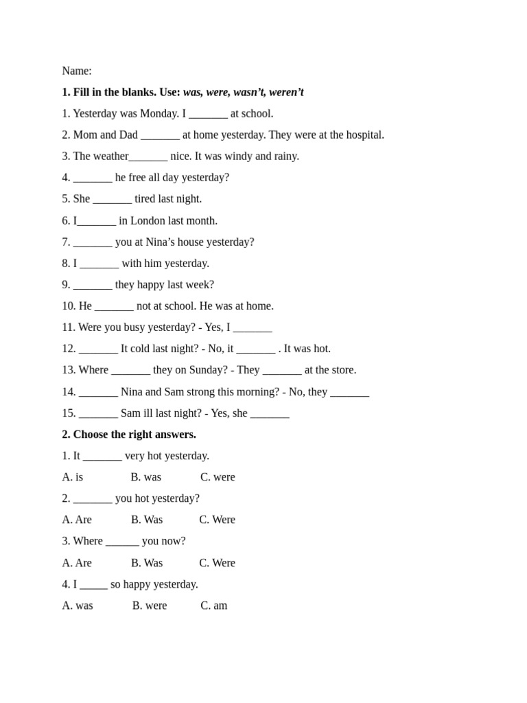 Fill in the Blanks: Past Tense Practice | PDF