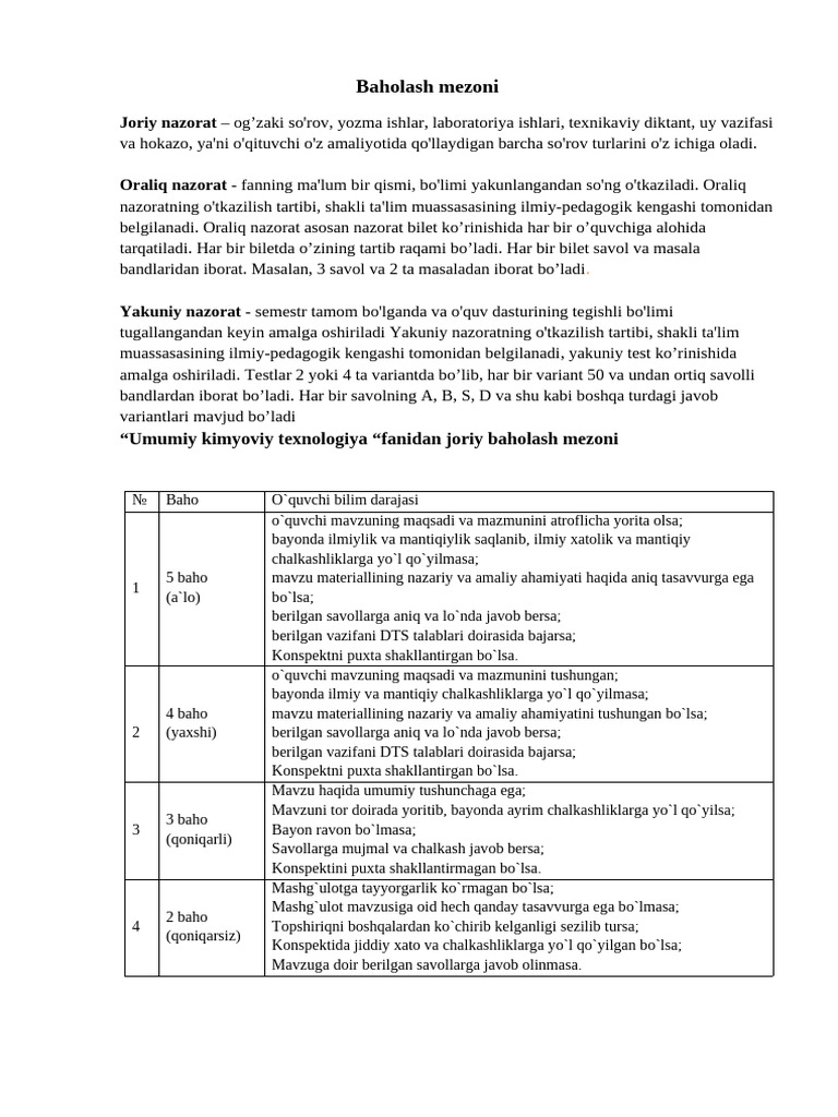 Baholash | PDF
