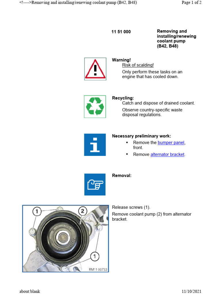 Coolant Pump Replacement Guide (B42, B48) | PDF | Pump | Mechanical ...