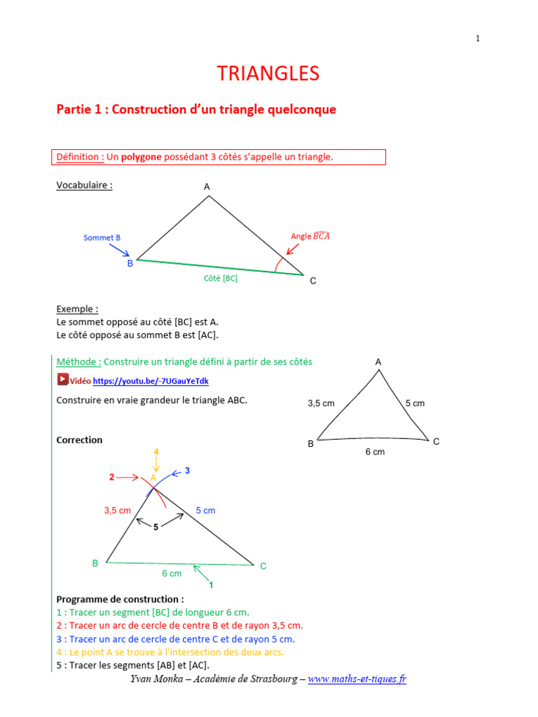 Construction et propriétés des triangles | PDF | Triangle | Cercle
