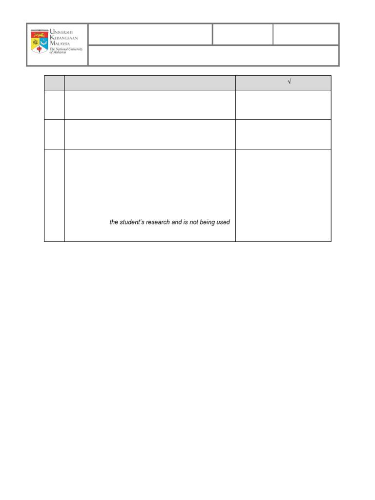Thesis Submission Checklist UKM | PDF | Thesis | Evaluation