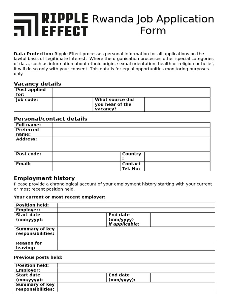 Rwanda Job Application Form Template | PDF | Justice | Crime & Violence